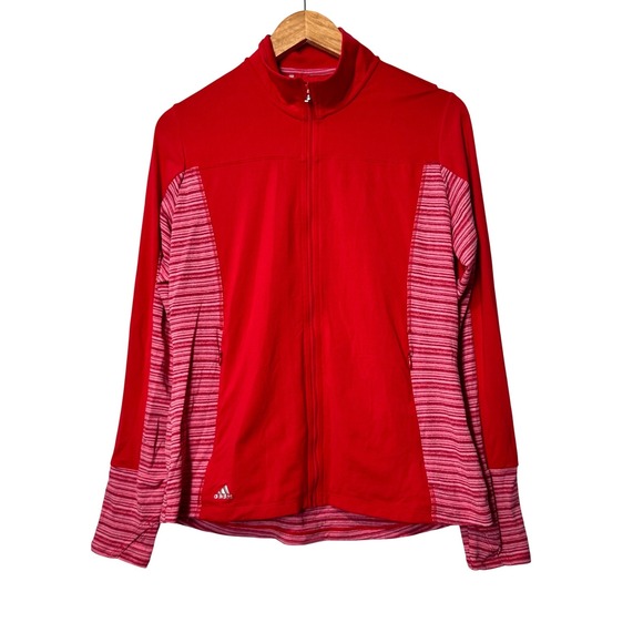 adidas | Jackets & Coats | Adidas Women Red Striped Sleeve Full Zip ...